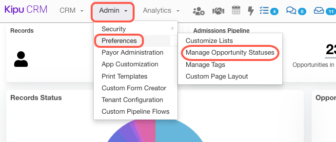 Manage Opportunity Statuses – Kipu CRM