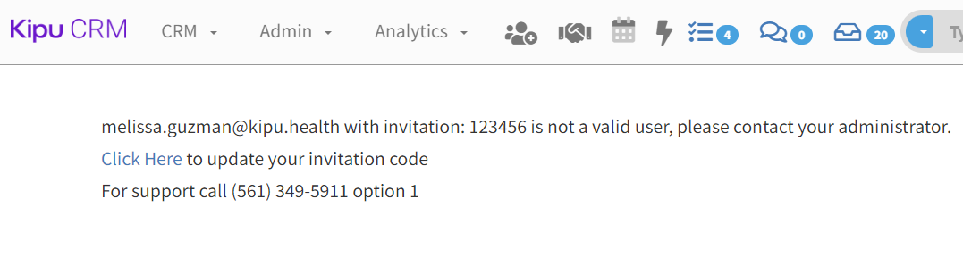 Why Am I Getting an Error Message that Says I Am Not a Valid User? – Kipu CRM