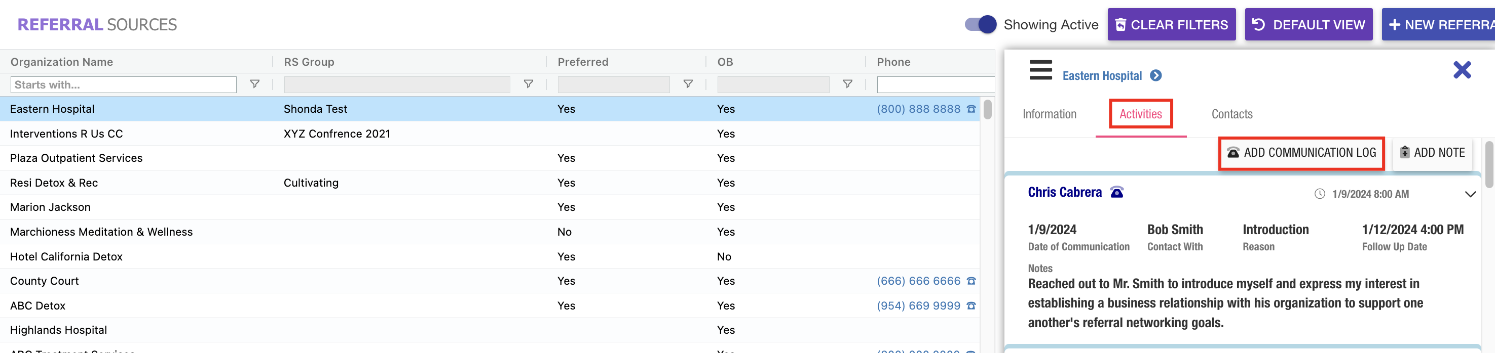 Referral Source Communication Logs – Kipu CRM