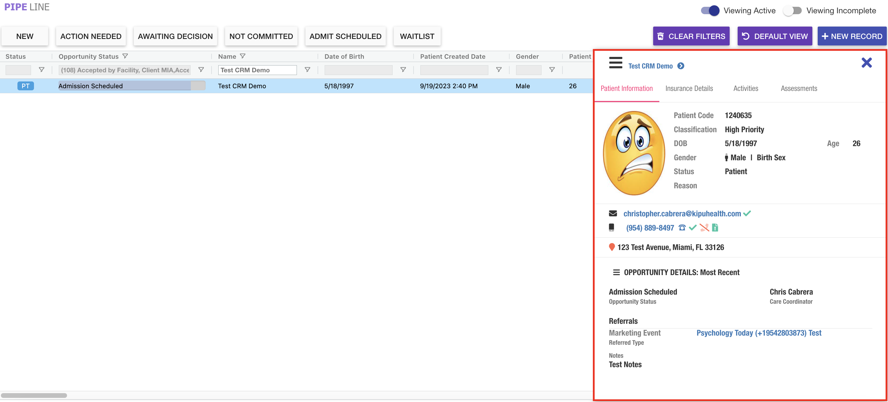 Admissions Pipeline Overview – Kipu CRM