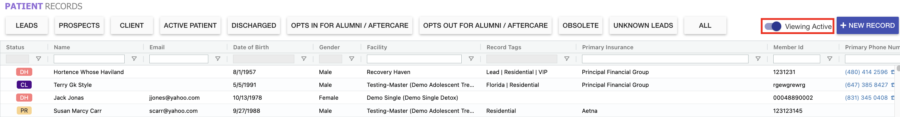 Prospect/Patient Records Grid Overview – Kipu CRM