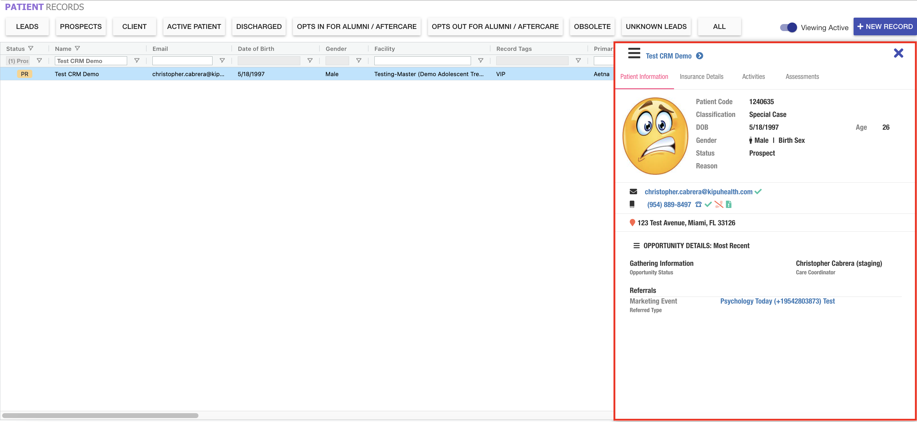Prospect/Patient Records Grid Overview – Kipu CRM