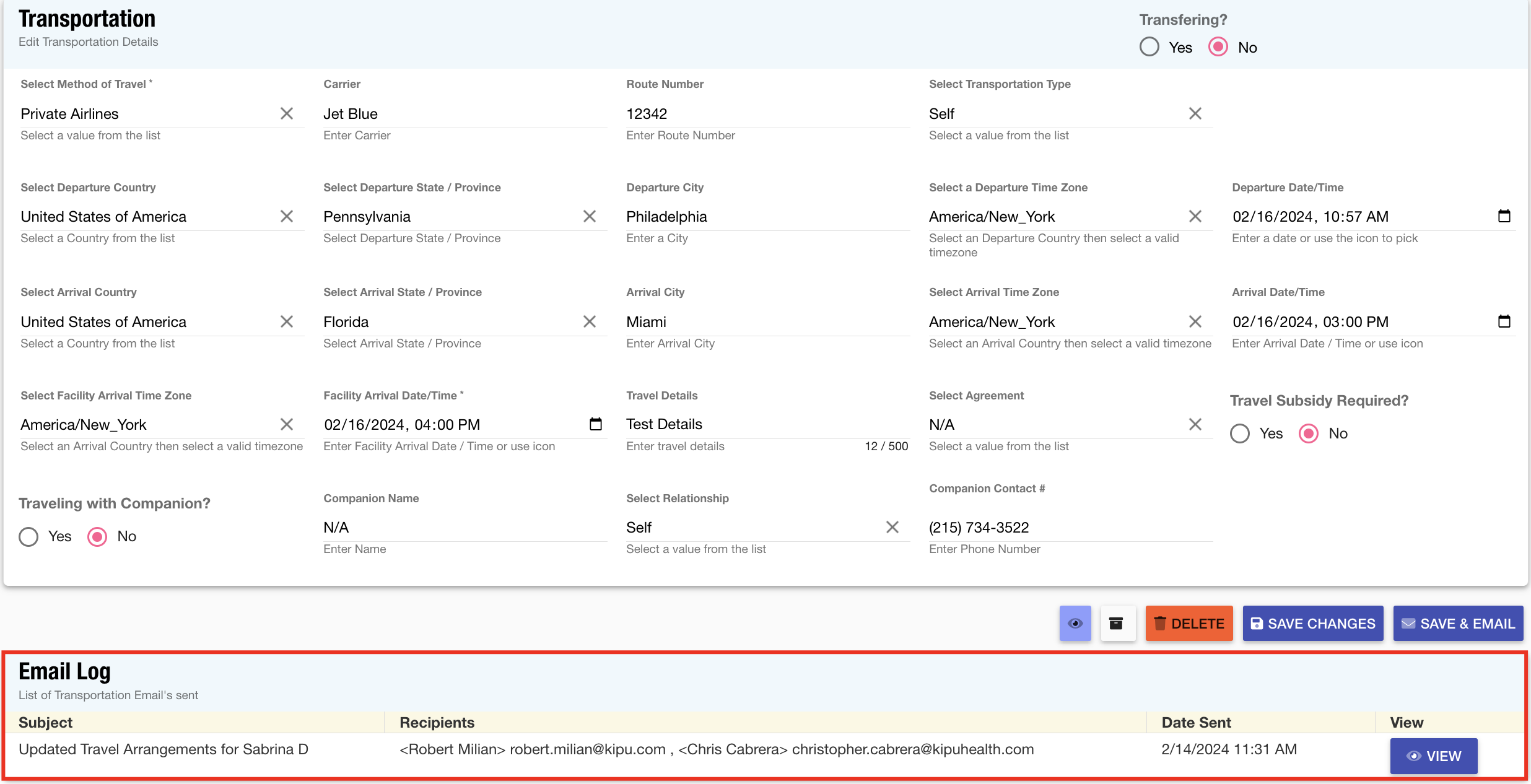 Transportation Logs – Kipu CRM