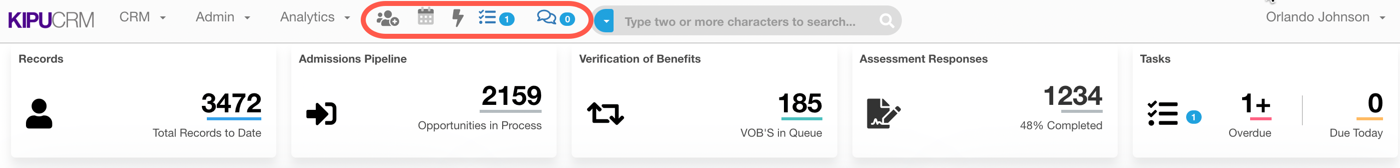 Quick Action Icons – Kipu CRM